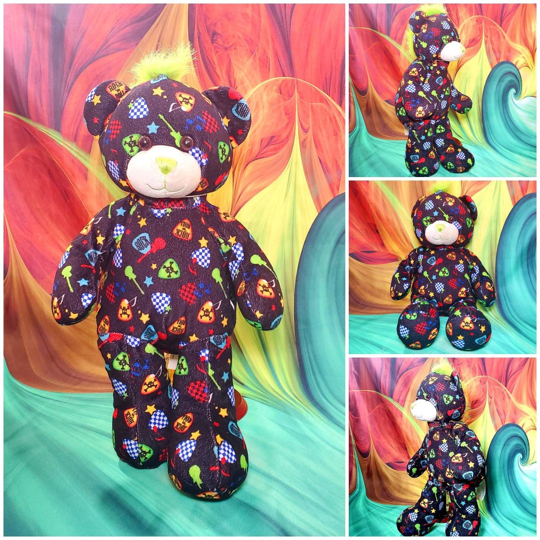 16" Build A Bear Rocker Aux Music Player Teddy Black Plush Green Mohawk ...