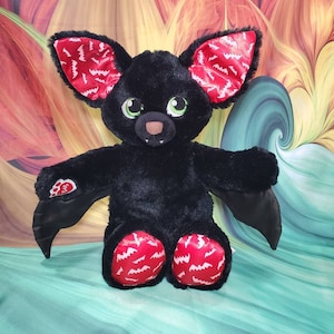 Build A Bear 2015 Black Bat Red Ears Halloween Plush Glows in the Dark ...