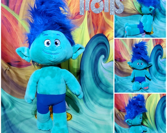 18" Build A Bear TROLLS Blue Plush Dreamworks Happy Branch Stuffed BABW ...