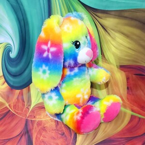 16" Build a Bear Rainbow Bunny Rabbit Flower Power Hippie Stuffed Plush ...