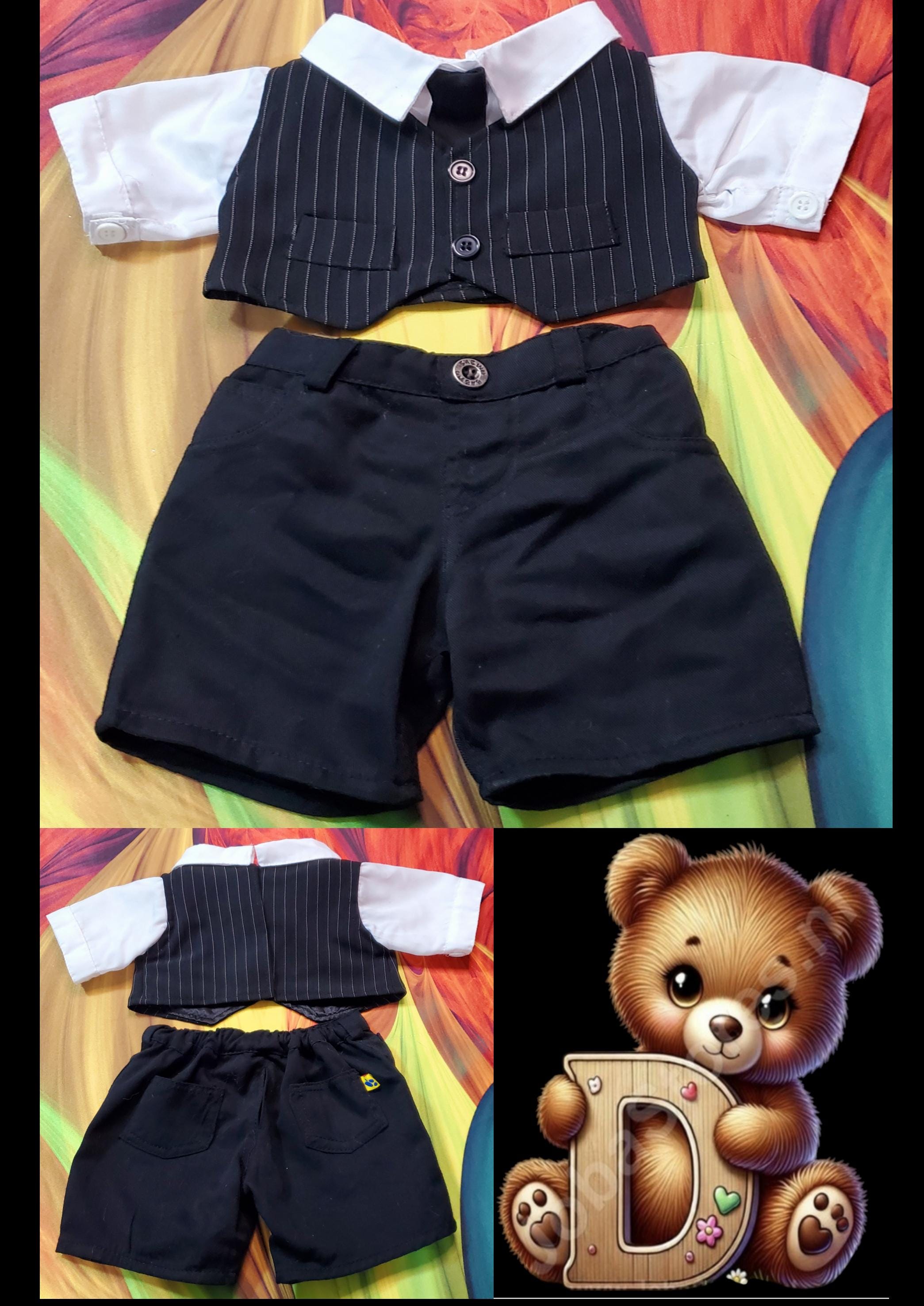 Build A Bear 2 Pc Suit Tuxedo Outfit Shirt Shorts Denim Teddy Boy ...