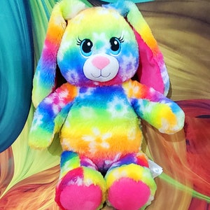 16" Build a Bear Rainbow Bunny Rabbit Flower Power Hippie Stuffed Plush ...