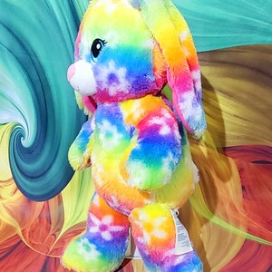 16" Build a Bear Rainbow Bunny Rabbit Flower Power Hippie Stuffed Plush ...