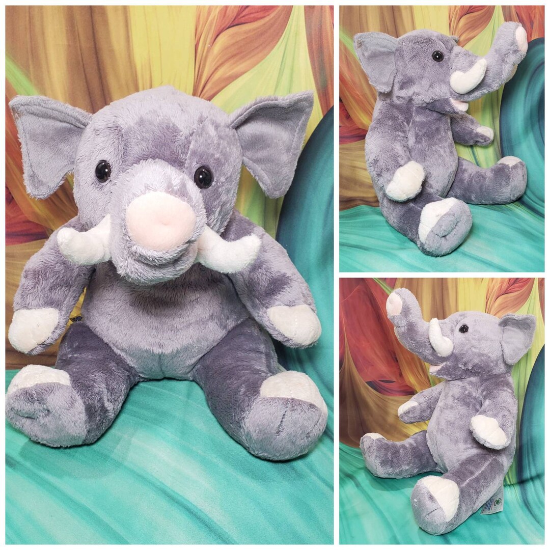 16" Build A Bear Workshop Elephant Gray W/ Tusk Plush BAB Stuffed ...