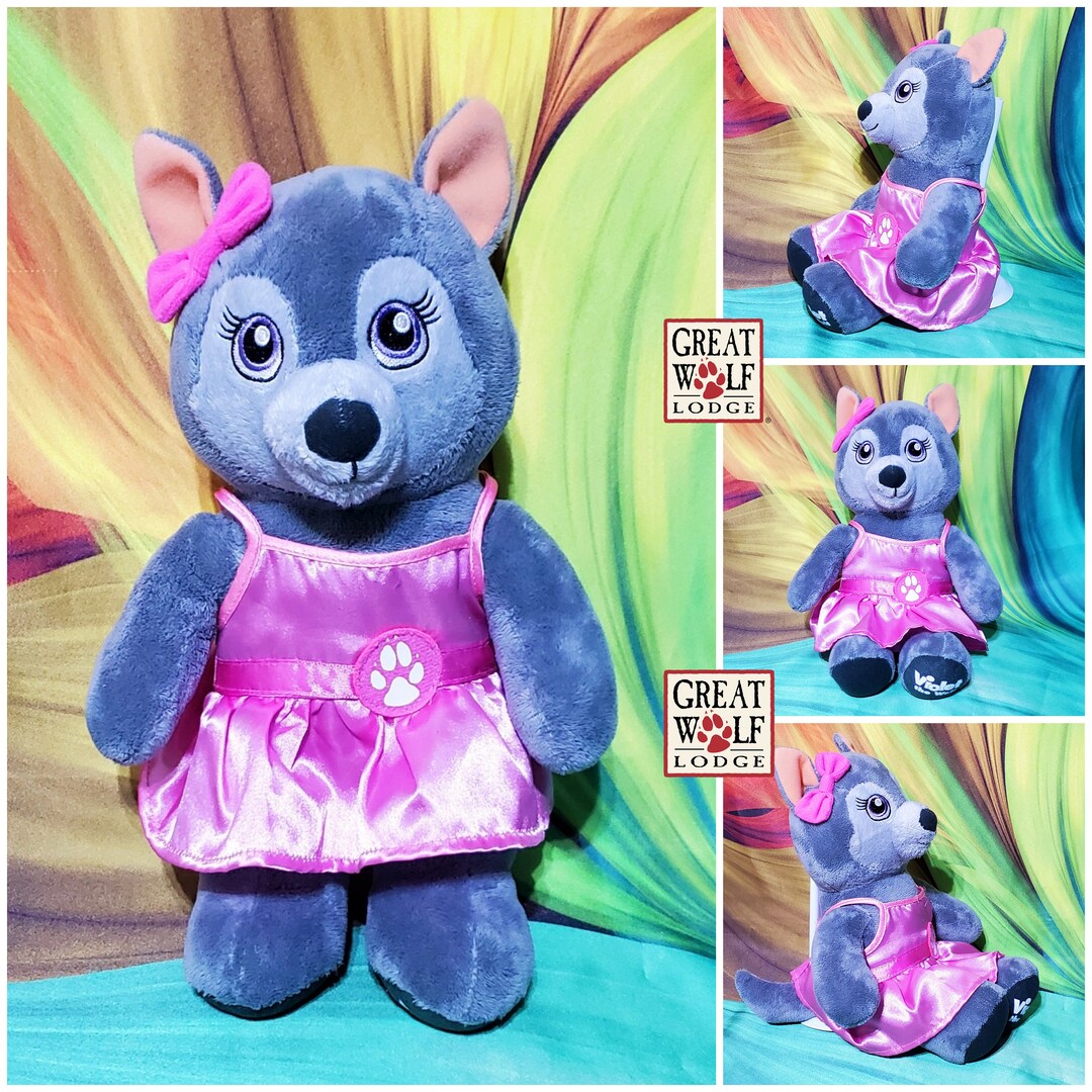 Build A Bear Violet the Wolf Great Lodge 12" Plush Stuffed W/ Pink Bow ...