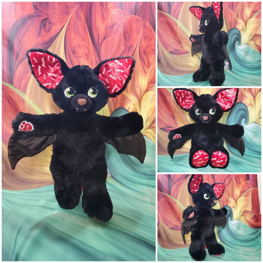 Build A Bear 2015 Black Bat Red Ears Halloween Plush Glows in the Dark ...