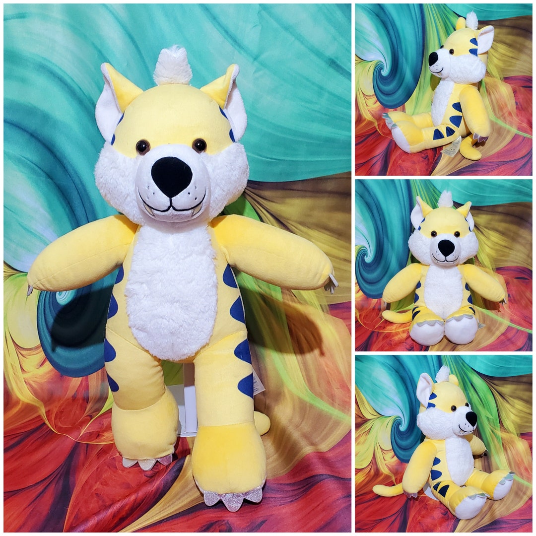 Build a Bear Yellow Sabertooth Tiger Cat 16" Stuffed Plush Silver Teeth ...