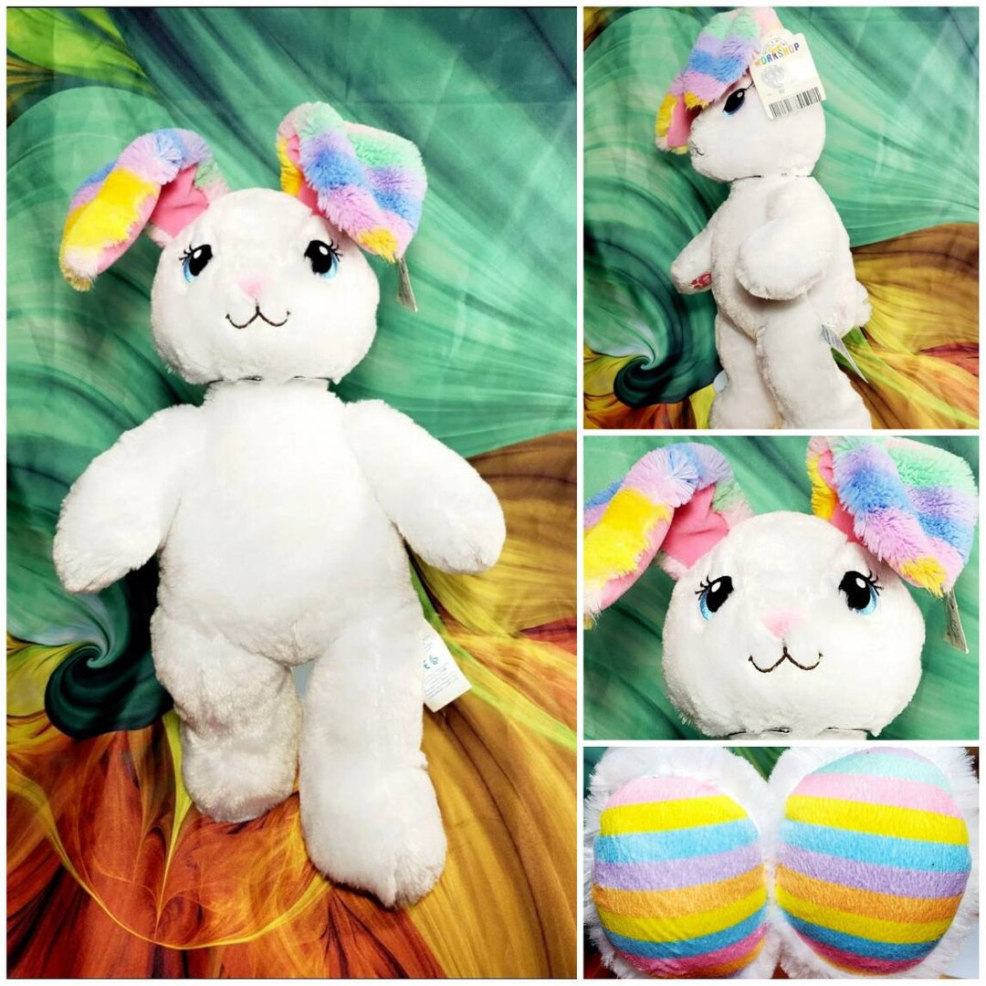 Build A Bear 16" Sweet Stripes Bunny Rabbit White Rainbow Ears Stuffed ...