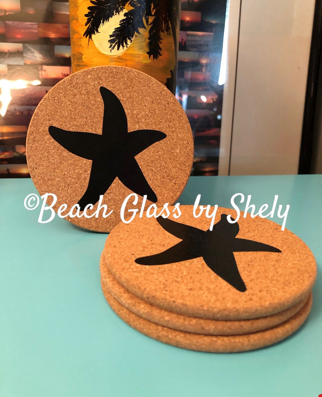 Beach Coasters, Beach Decor, Starfish, Tropical Coasters, Kitchen Decor ...