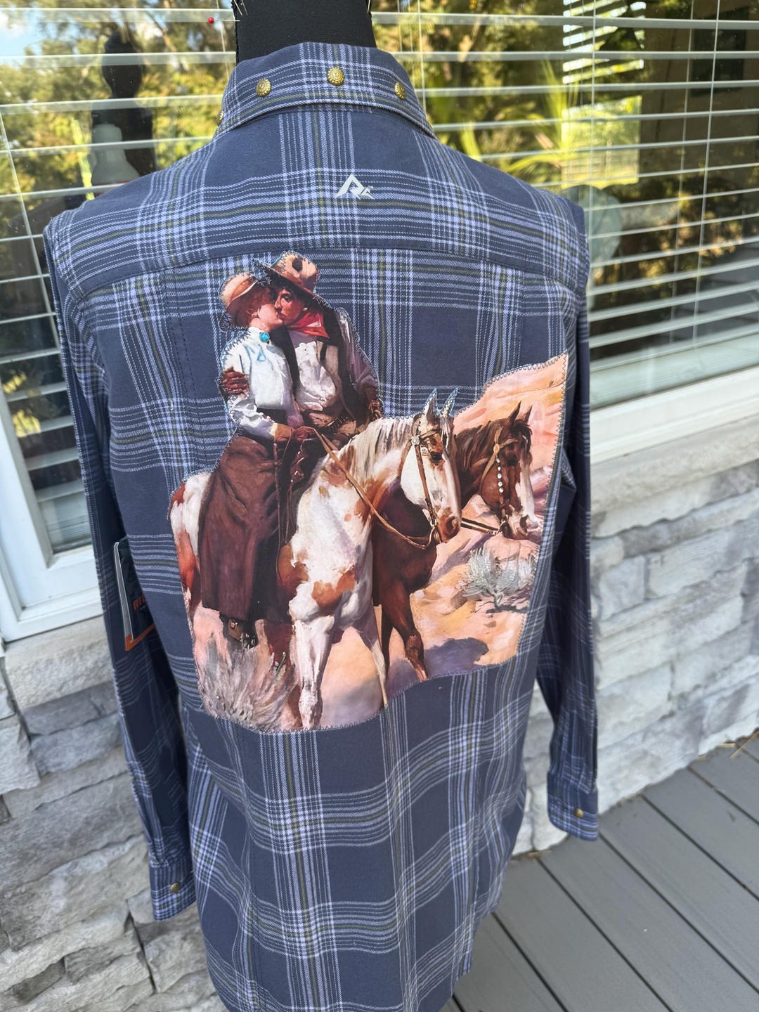 Plaid Shirt With Cowboy & Cowgirl Graphic - Western Style - Etsy