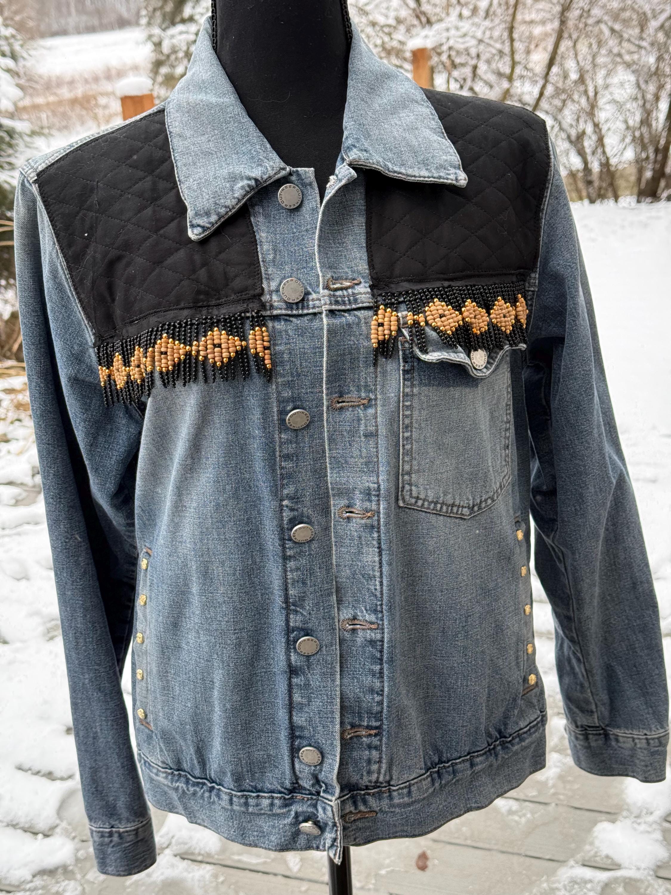 Cowboy Denim Jacket With Fringe and Cowboy - Etsy
