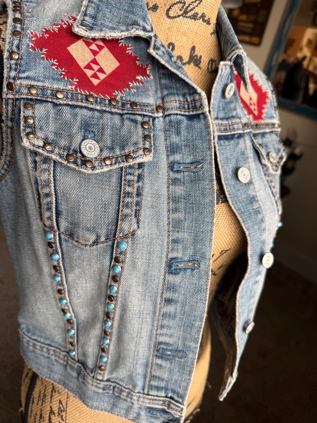 Large Cowboy Studded Jean Vest - Etsy