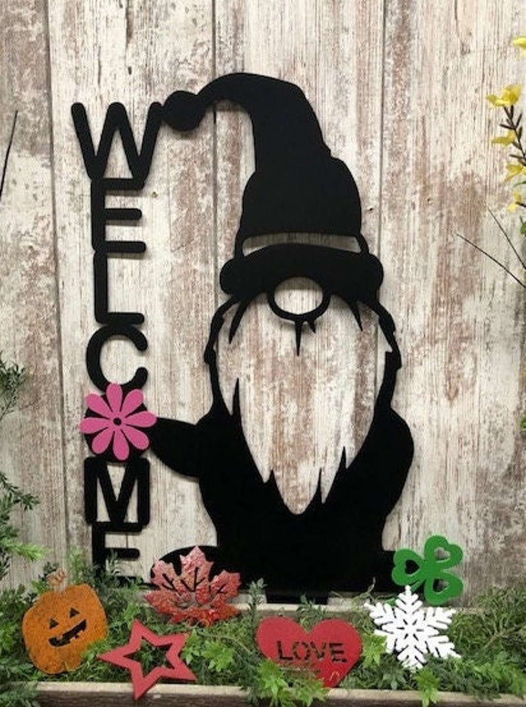 Seasonal Welcome Gnome, Garden Gnome, Gnome, Garden Stake, Metal Art ...