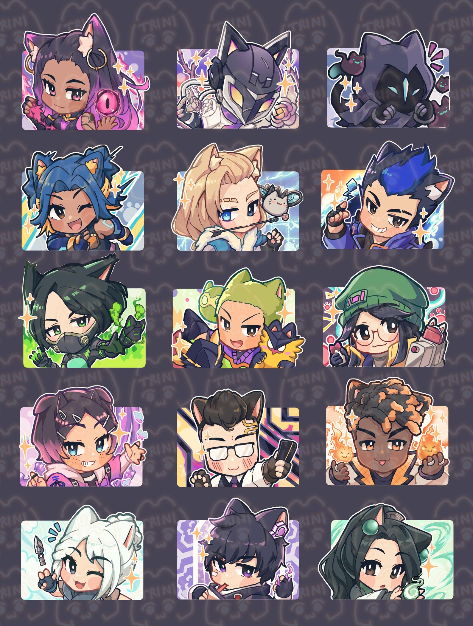 Neko Cat Valorant Agent Acrylic Pins and Stickers / Cute Gaming Acrylic ...