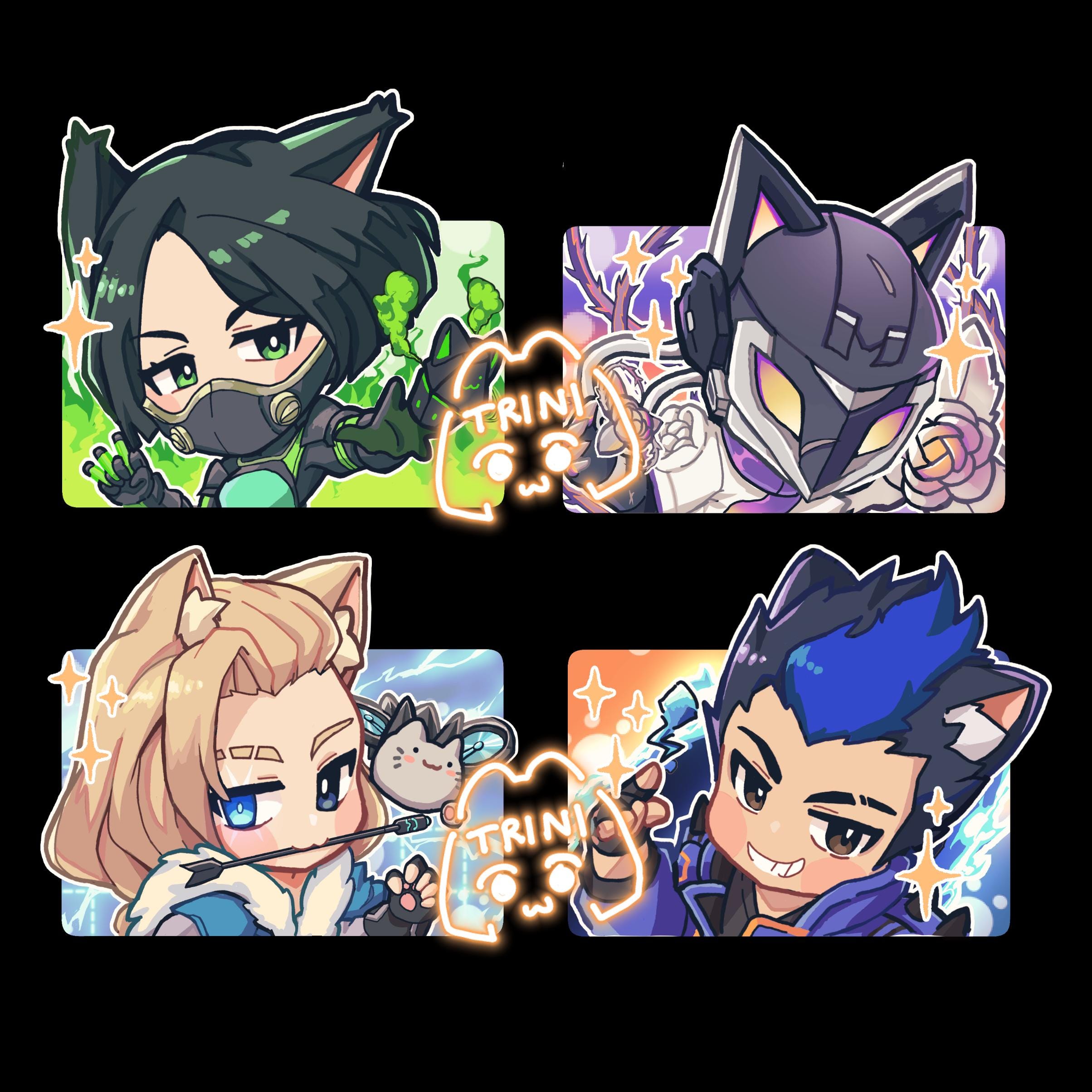 Neko Cat Valorant Agent Acrylic Pins and Stickers / Cute Gaming Acrylic ...