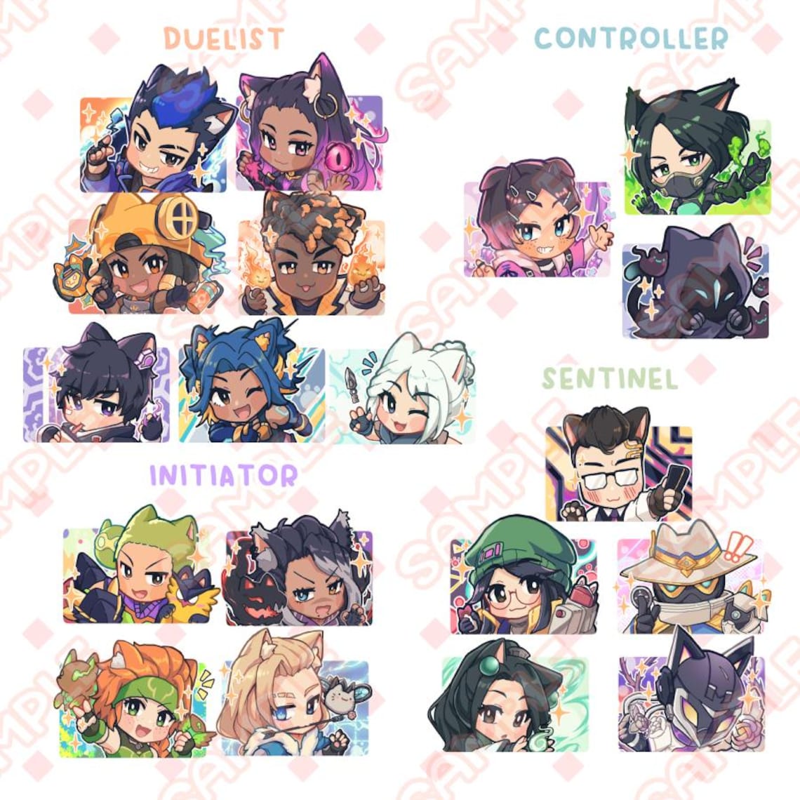 Neko Cat Valorant Agent Acrylic Pins and Stickers / Cute Gaming Acrylic ...