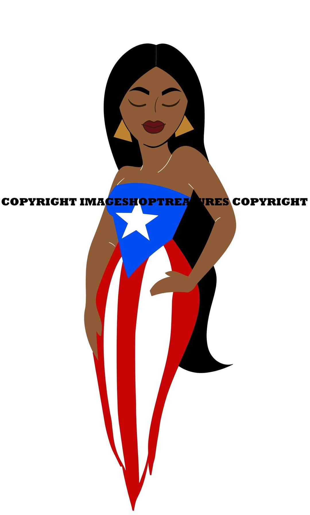Vector Puerto Rico Rican Afro Centric Black Woman Flag Dress Caribbean ...