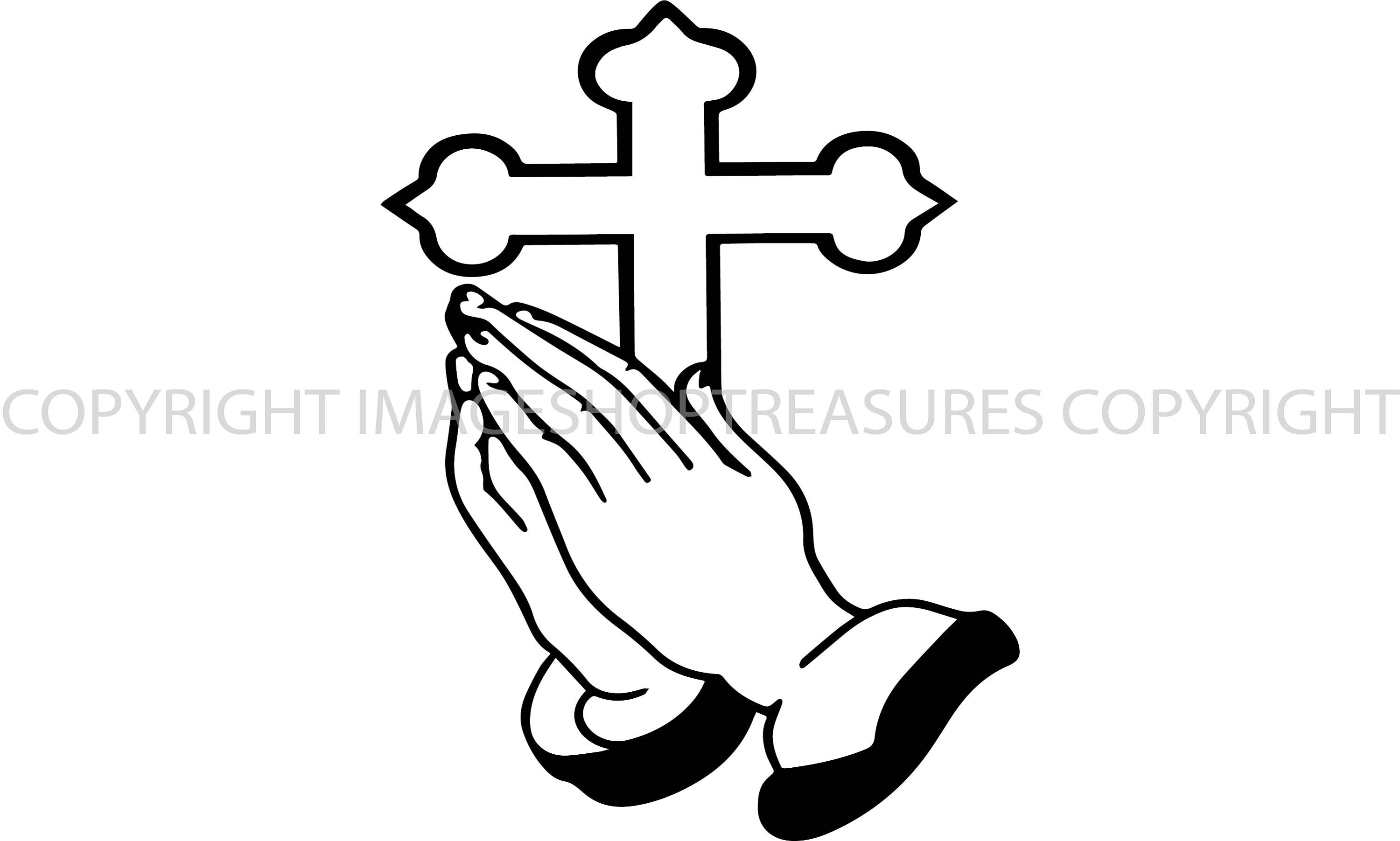 Praying Hands With Cross And Bible