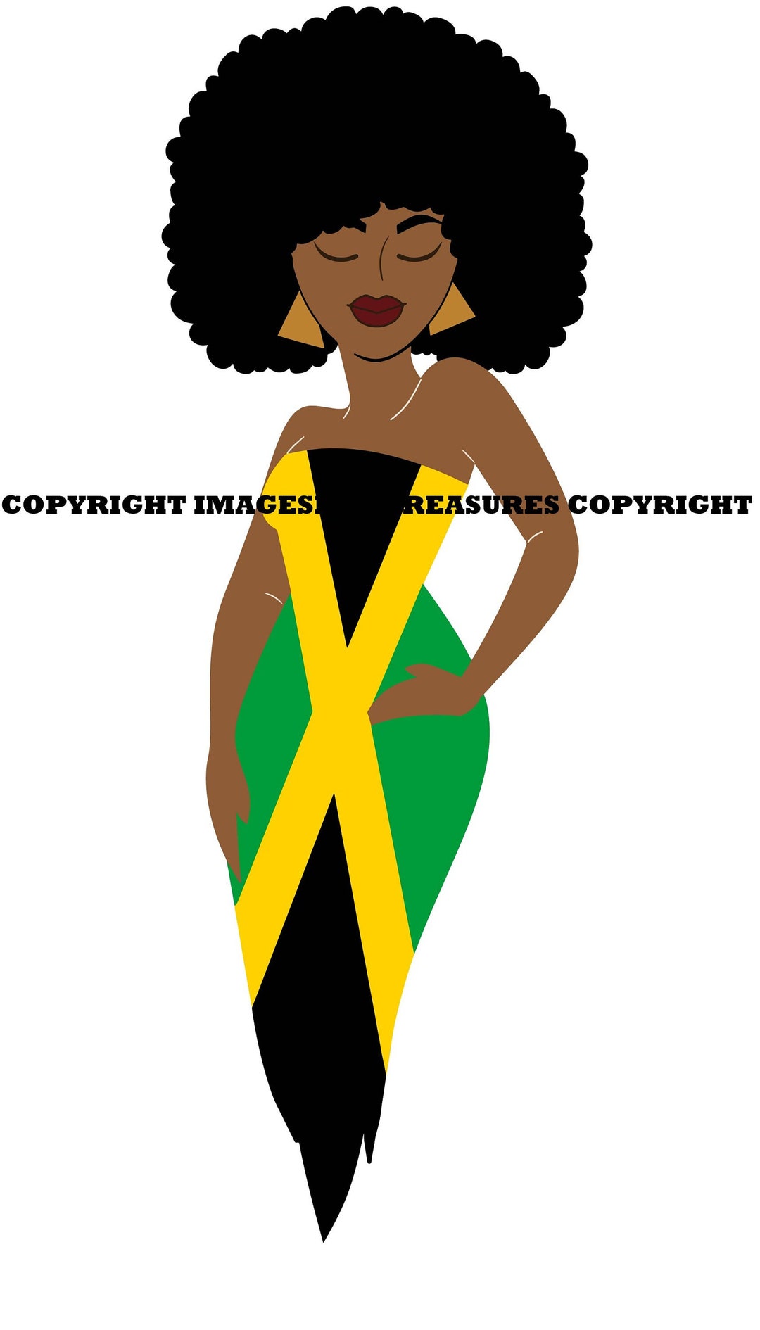 Vector Jamaica Jamaican Afro Centric Black Woman Flag Dress Caribbean ...