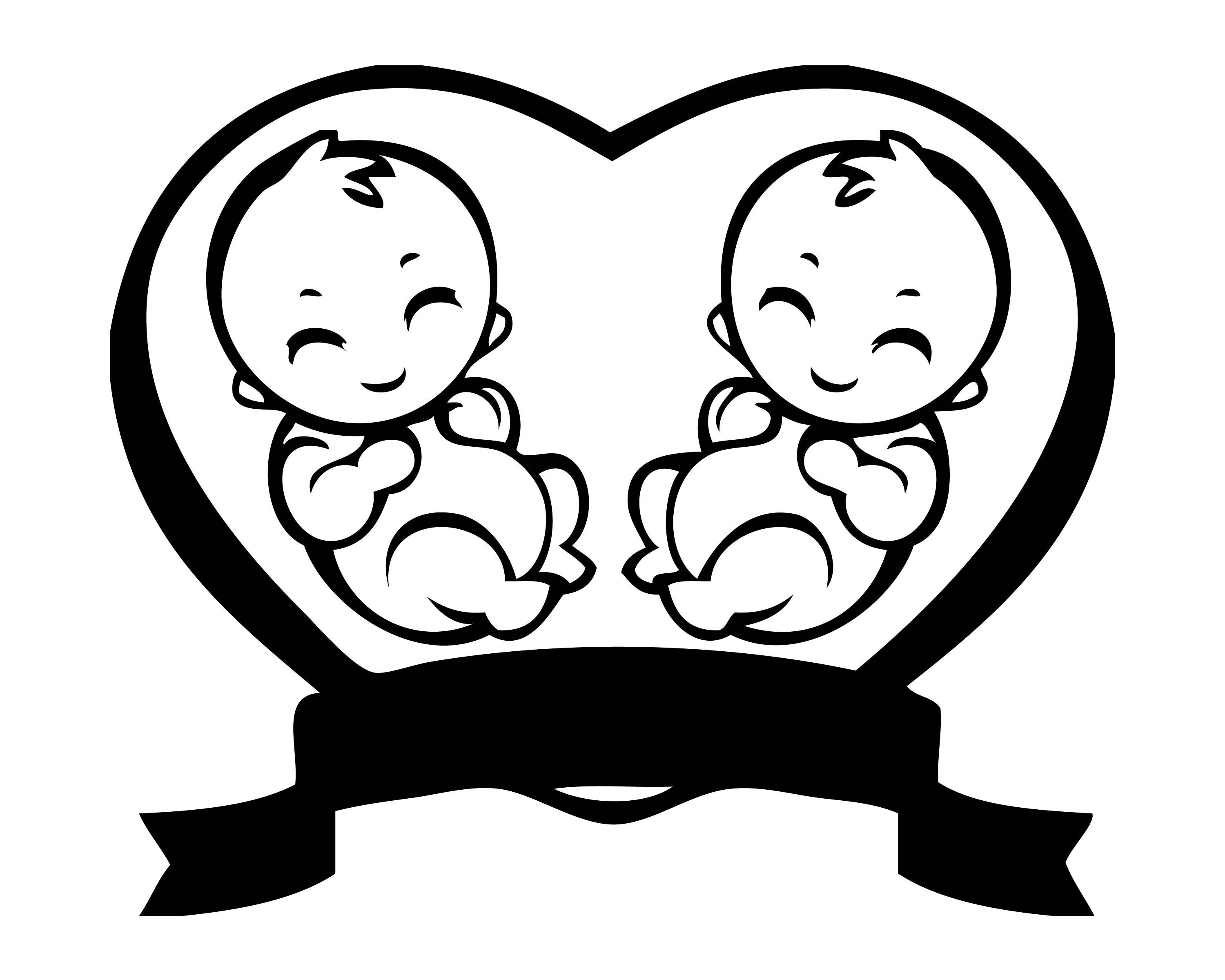 Baby Twins in Heart Womb Shower VECTOR Silhouette Banner Party Birthday ...