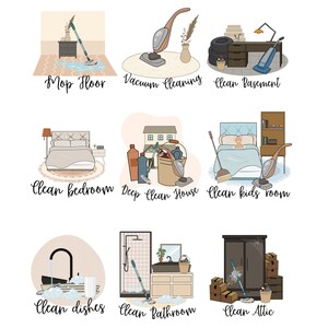 Household Chore Cleaning Digital Planner Stickers Pre Cropped for ...