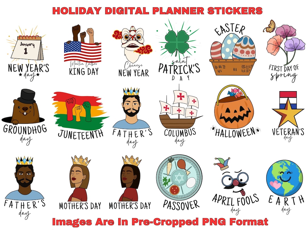 US Federal Holiday Digital Planner Stickers Pre Cropped for Goodnotes ...