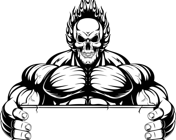 Bodybuilder 5 Muscle Banner Skull Fire Fit Weightlifting - Etsy