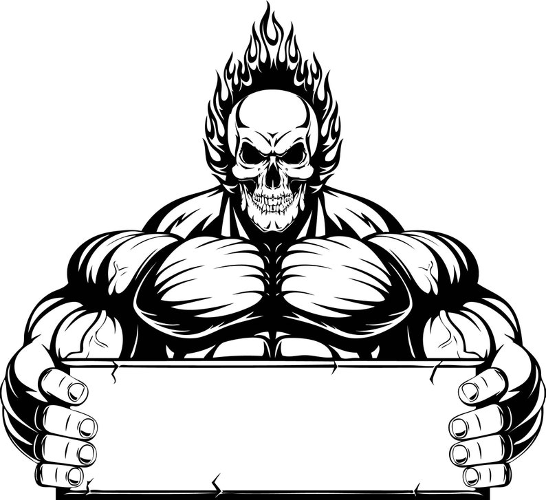 Bodybuilder 5 Muscle Banner Skull Fire Fit Weightlifting | Etsy Hong Kong