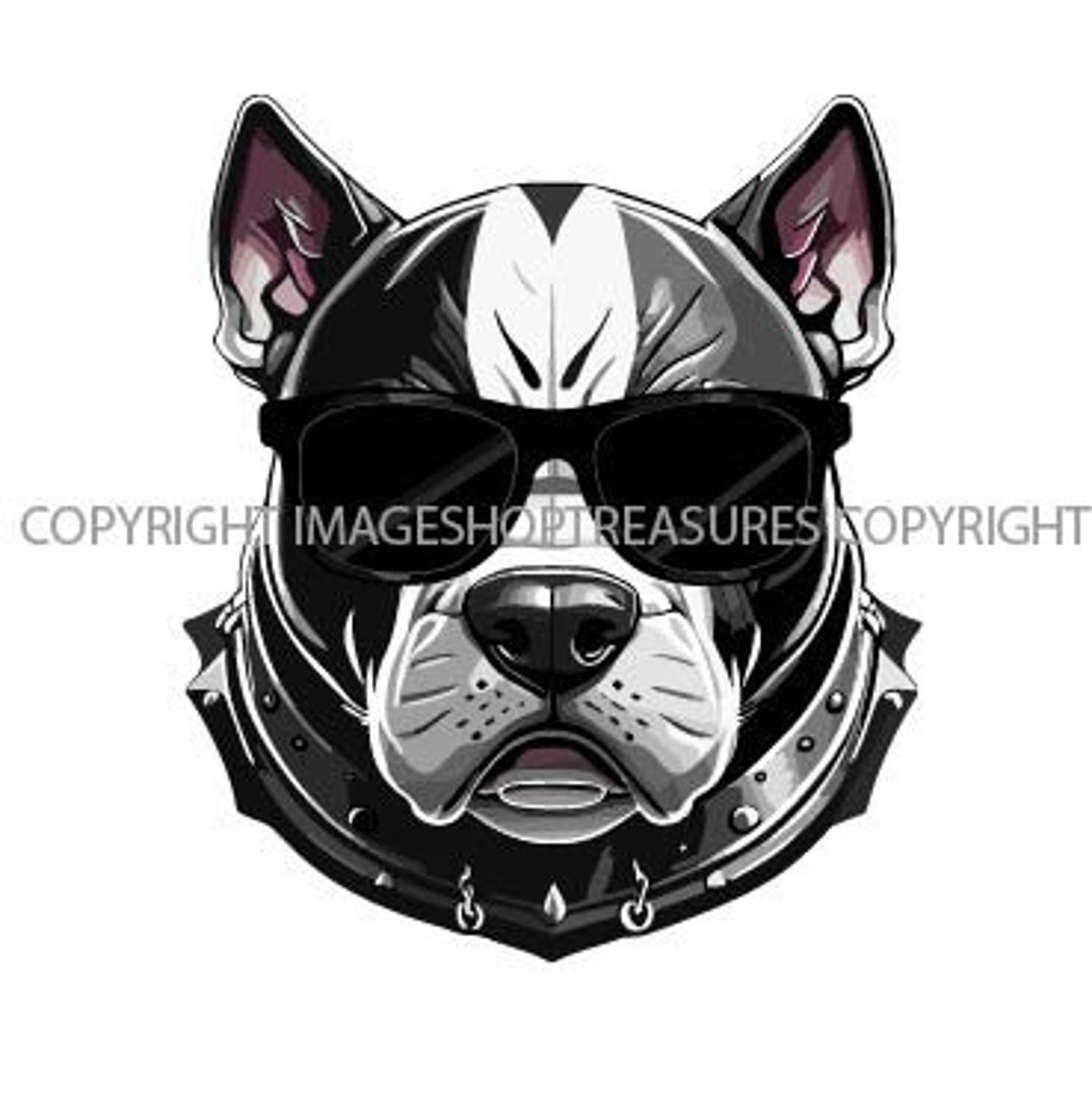 Vector American Pit Bull Black Cute Glasses Love Pedigree Dog Animal ...