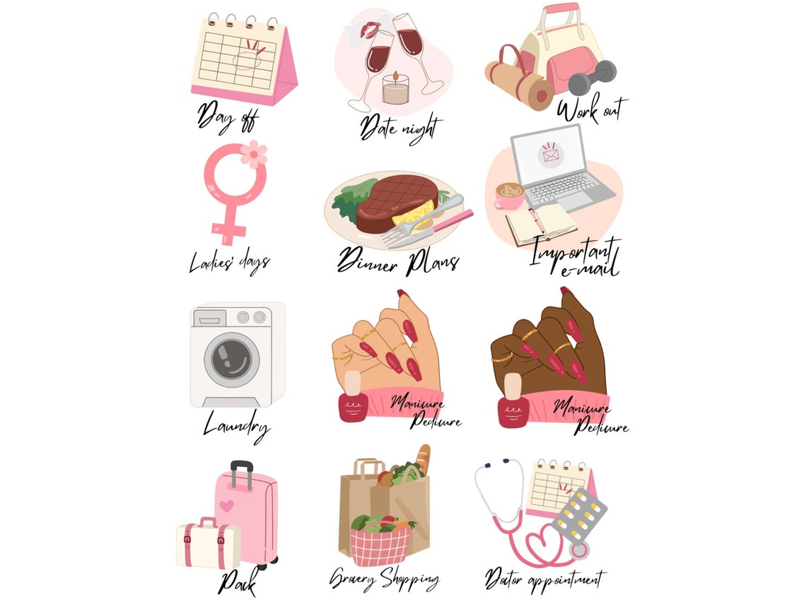 40 Piece Pre Cropped Daily Planner To-do Icons Digital & Printable ...