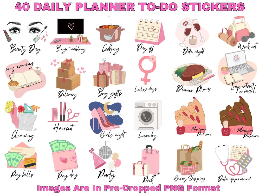 40 Piece Pre Cropped Daily Planner To-do Icons Digital & Printable ...