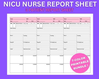 NICU Nurse Report Sheet Template // Neonatal Intensive Care Unit PDF ...
