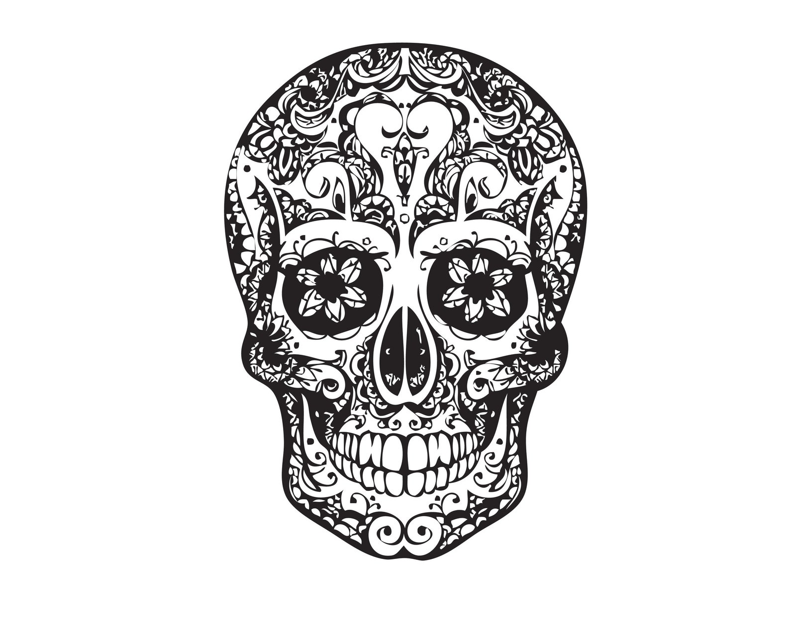 Skull Head Floral Design Pattern Smile Bones Tattoo Death - Etsy