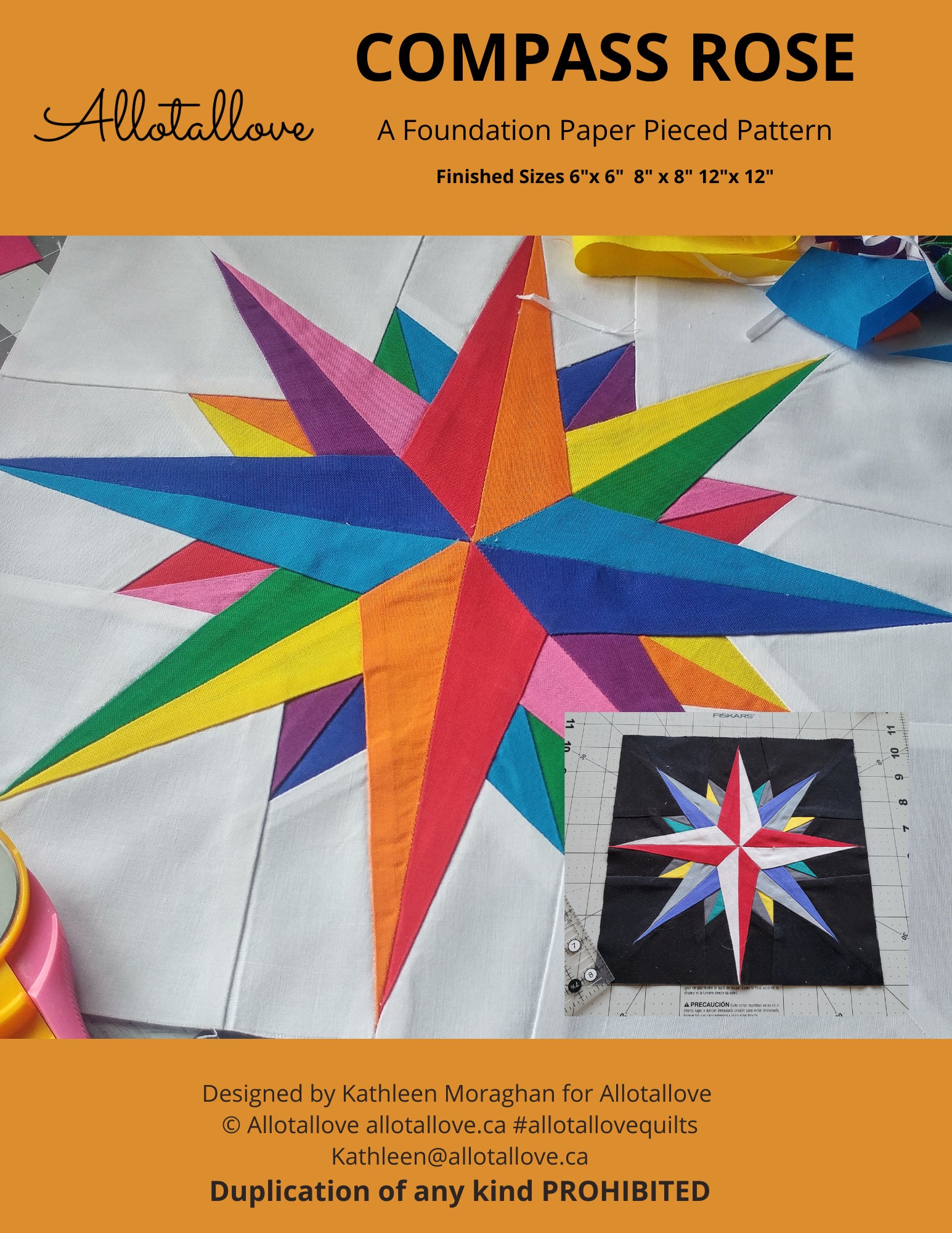Compass Rose Quilt Block: Foundation Paper Pattern (instant Download ...