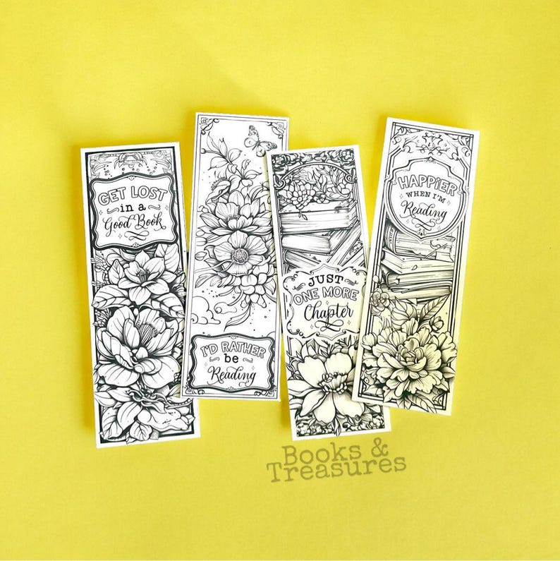 Coloring Page Bookmarks for Book Lovers | Bookish Sayings Bookmark Set ...