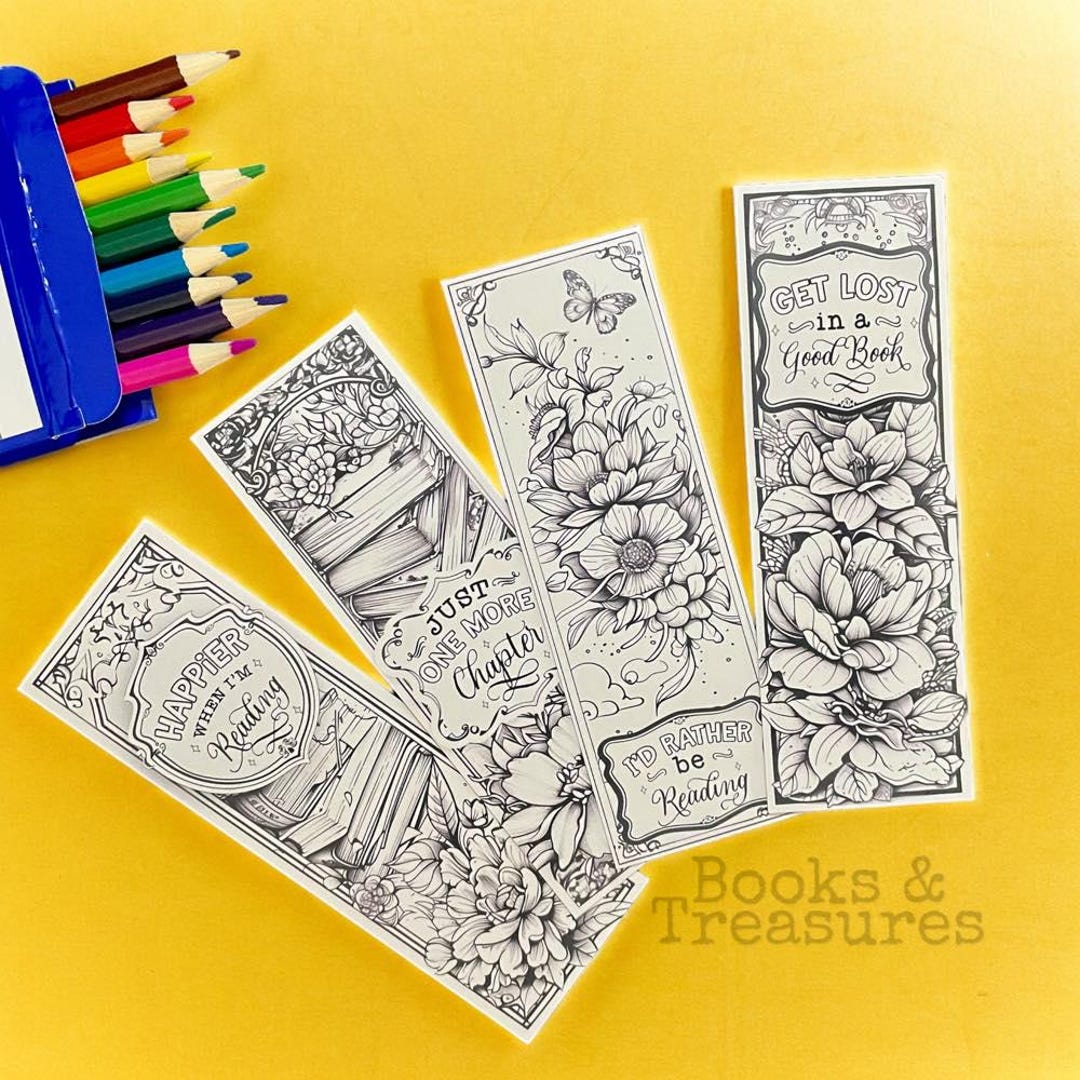 Coloring Page Bookmarks for Book Lovers | Bookish Sayings Bookmark Set ...