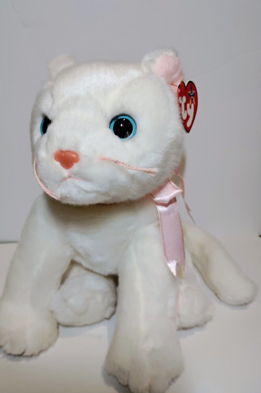 Ty Beanie Buddies Buddy Fancy White Cat Pink Bow Plush 2003 10 Stuffed ...