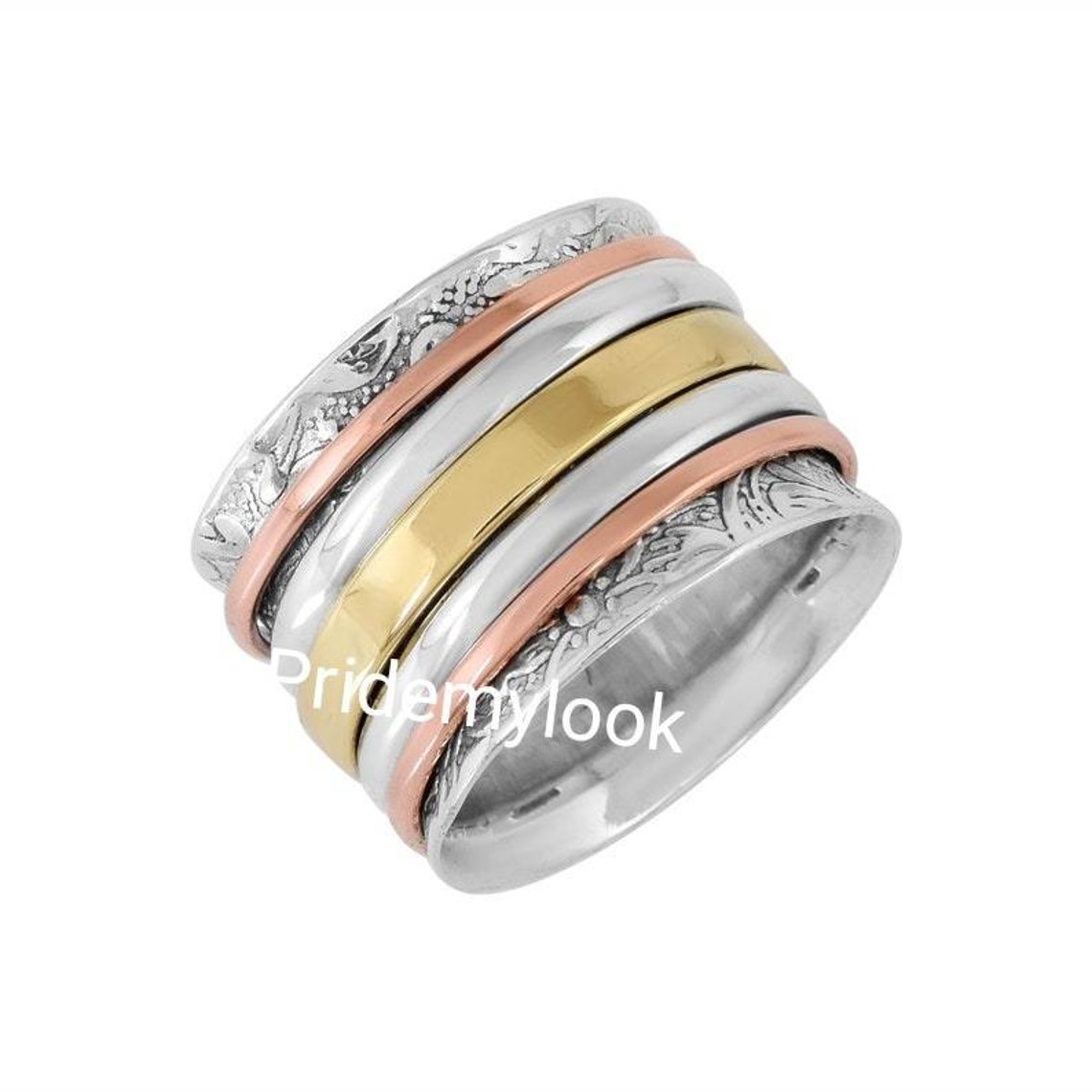 Multi-bands Spinner Ring Mixed Metal Spin Ring 925 Sterling - Etsy