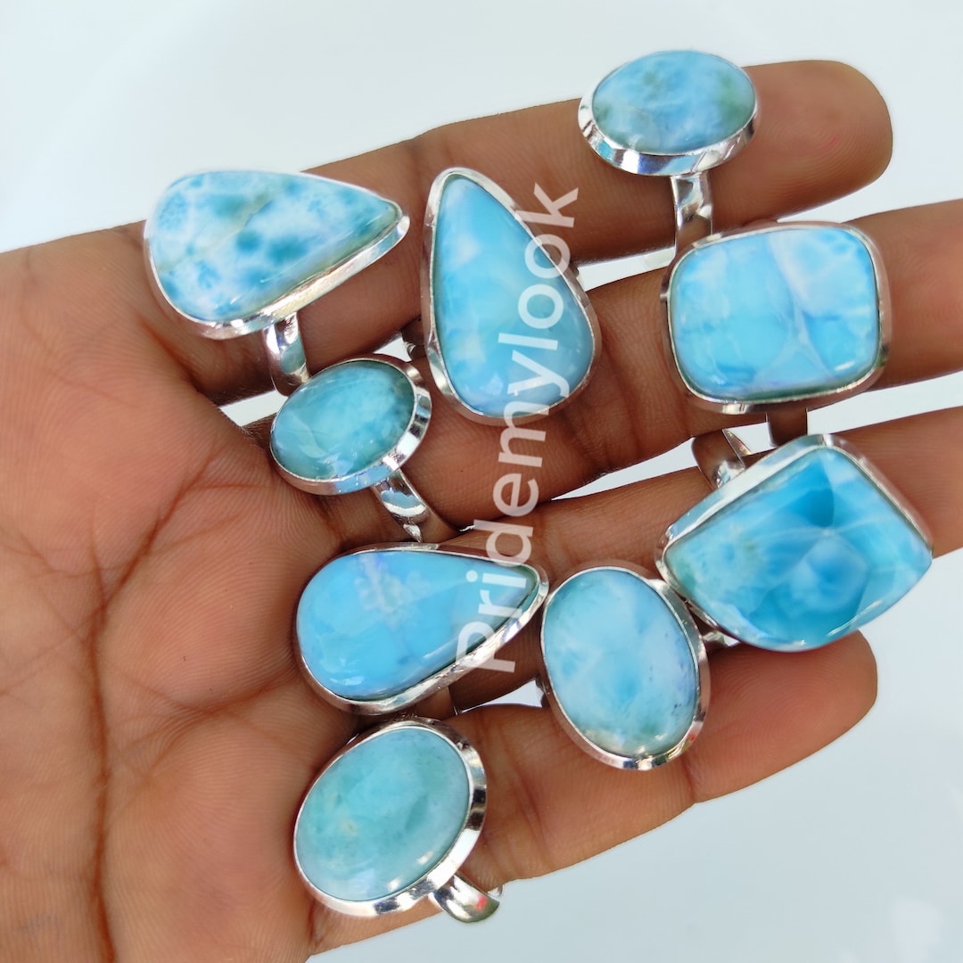 Larimar Rings, Chunky Rings, 925 Silver Statement Ring, Larimar Gemstone Rings, Natural Larimar ...