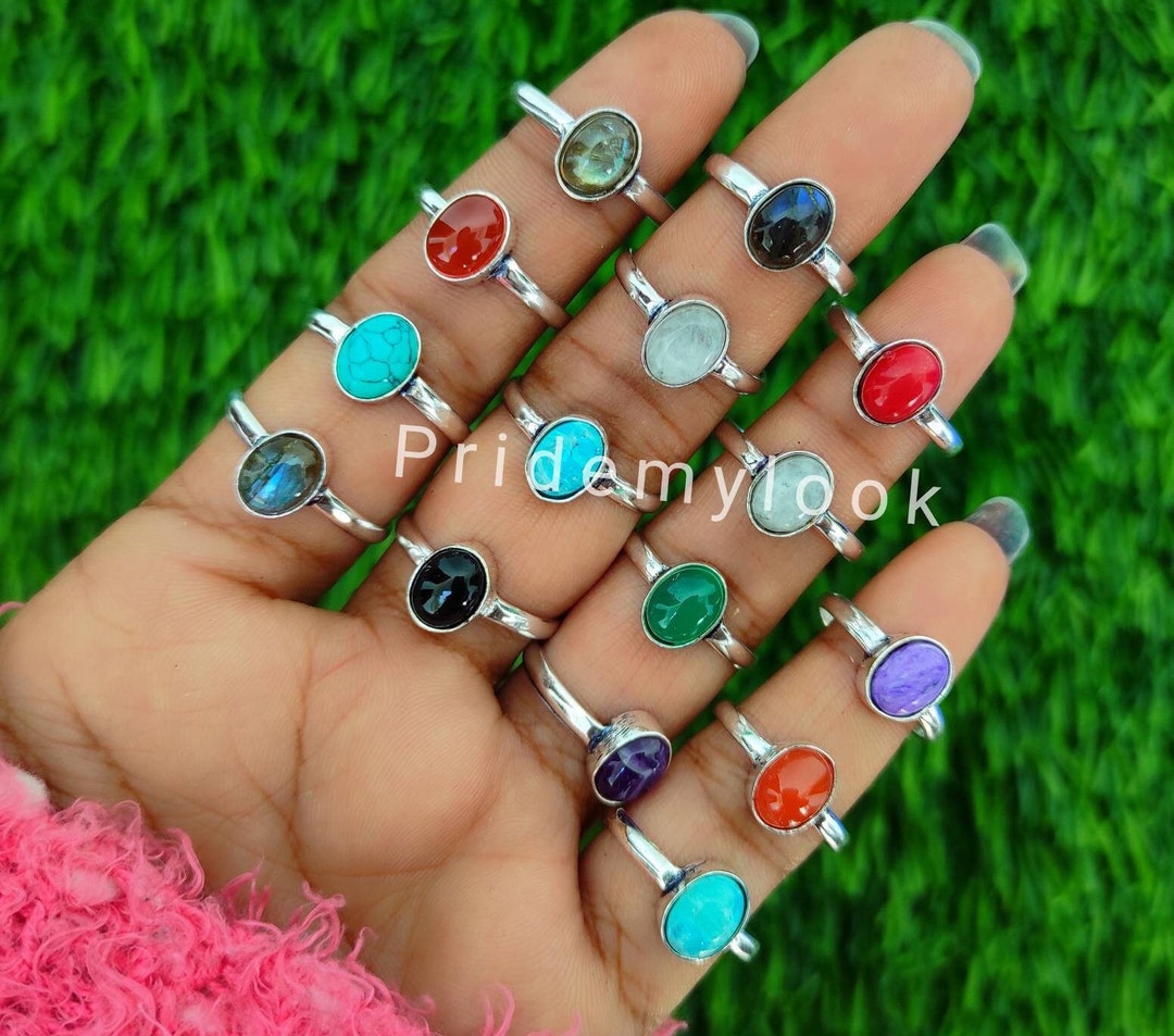 Wholesale Gemstone Rings Lot, Bulk Mix Gemstone Ring for Women, Dainty ...