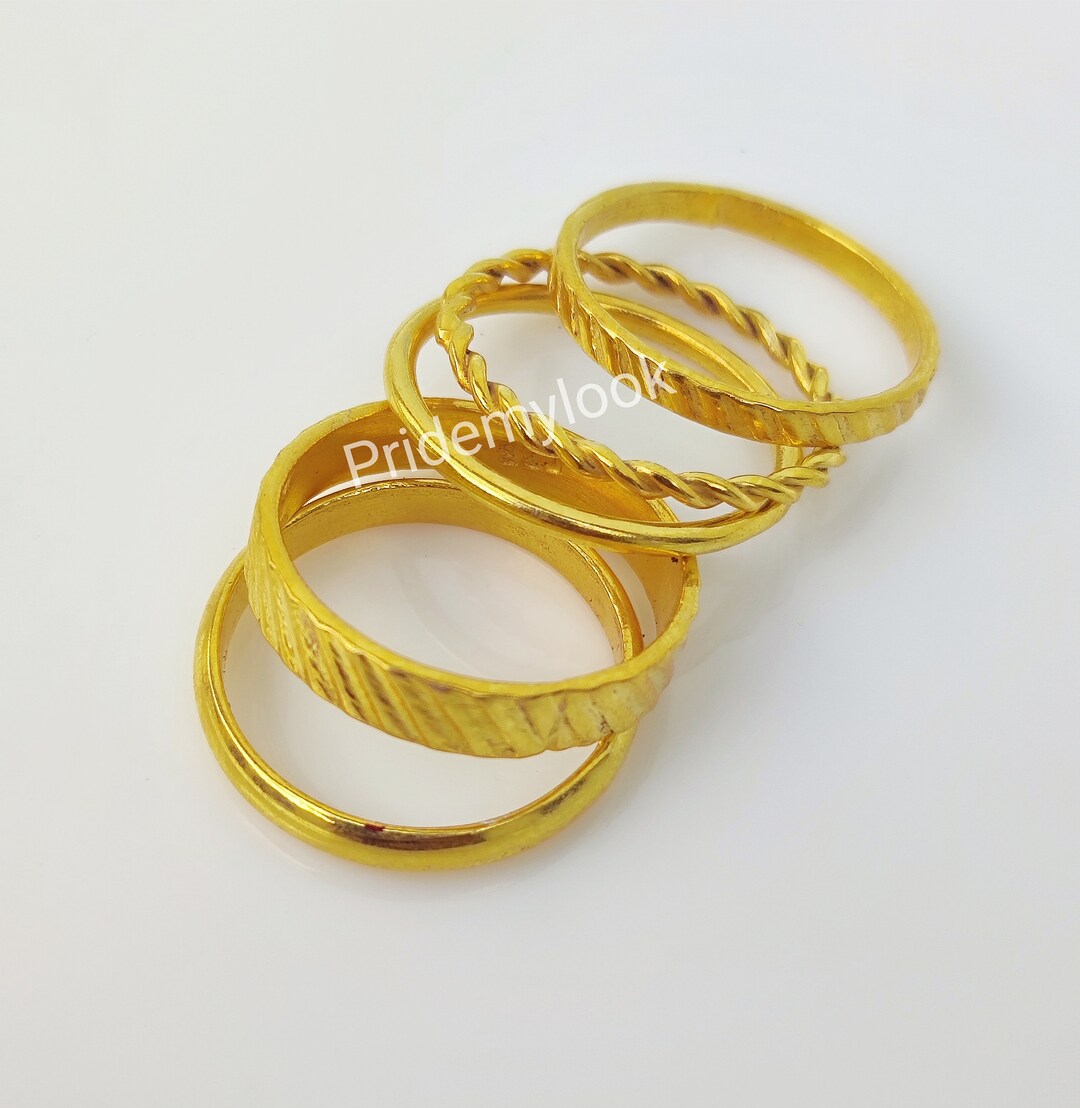 Set of 5 Sterling Silver Stacking Rings, Thin & Thick Rings, 14k Gold Plated Dainty Beaded ...