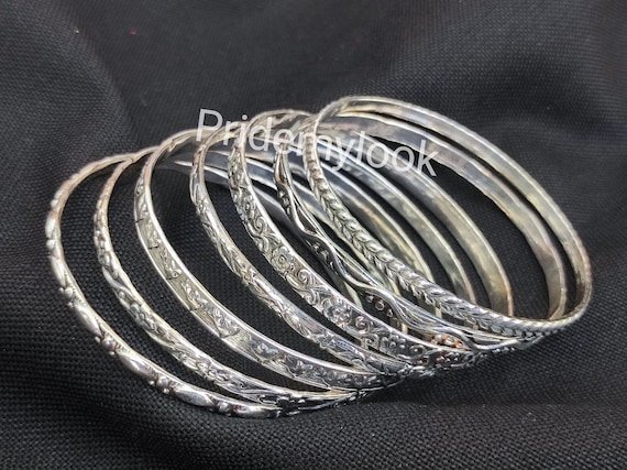 Sterling Silver Bangles Set Set of 7 Solid Silver Bangles Flower Bangle Bracelet Women Silver Bangle Stacking Bangles Cyber Monday Sale Etsy
