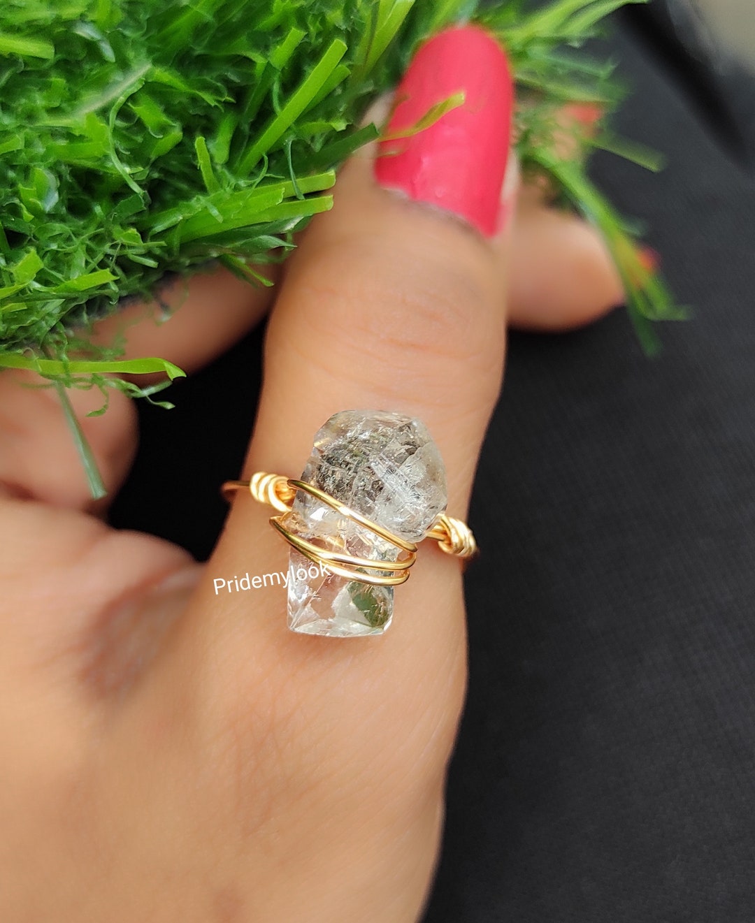 Herkimer Diamond Ring: Raw Crystal, Brass Wire Wrapped Ring, Christmas ...
