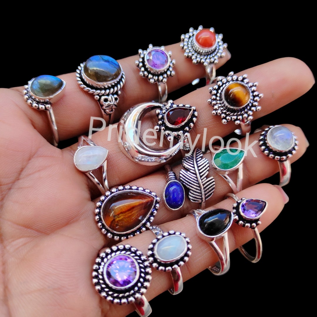 Natural Gemstone Rings,mix Wholesale Gemstone Rings,bulk Mystery Pack ...