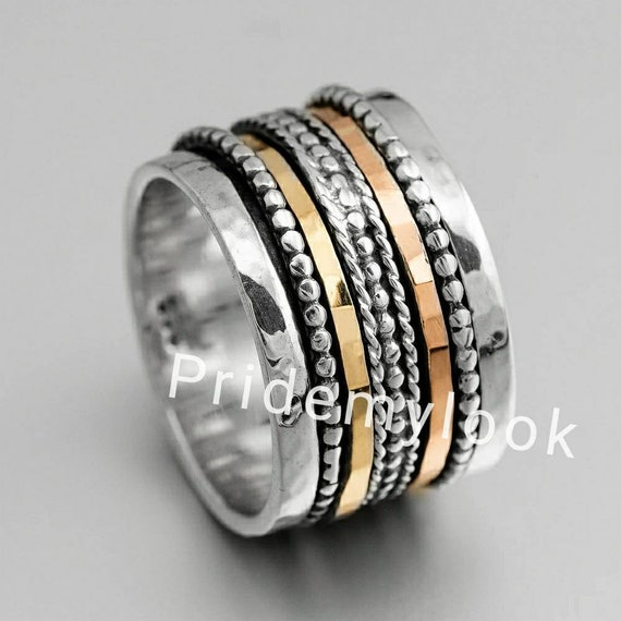 Multi-Bands Spinner Ring Mixed Metal Spin Ring 925 Sterling | Etsy