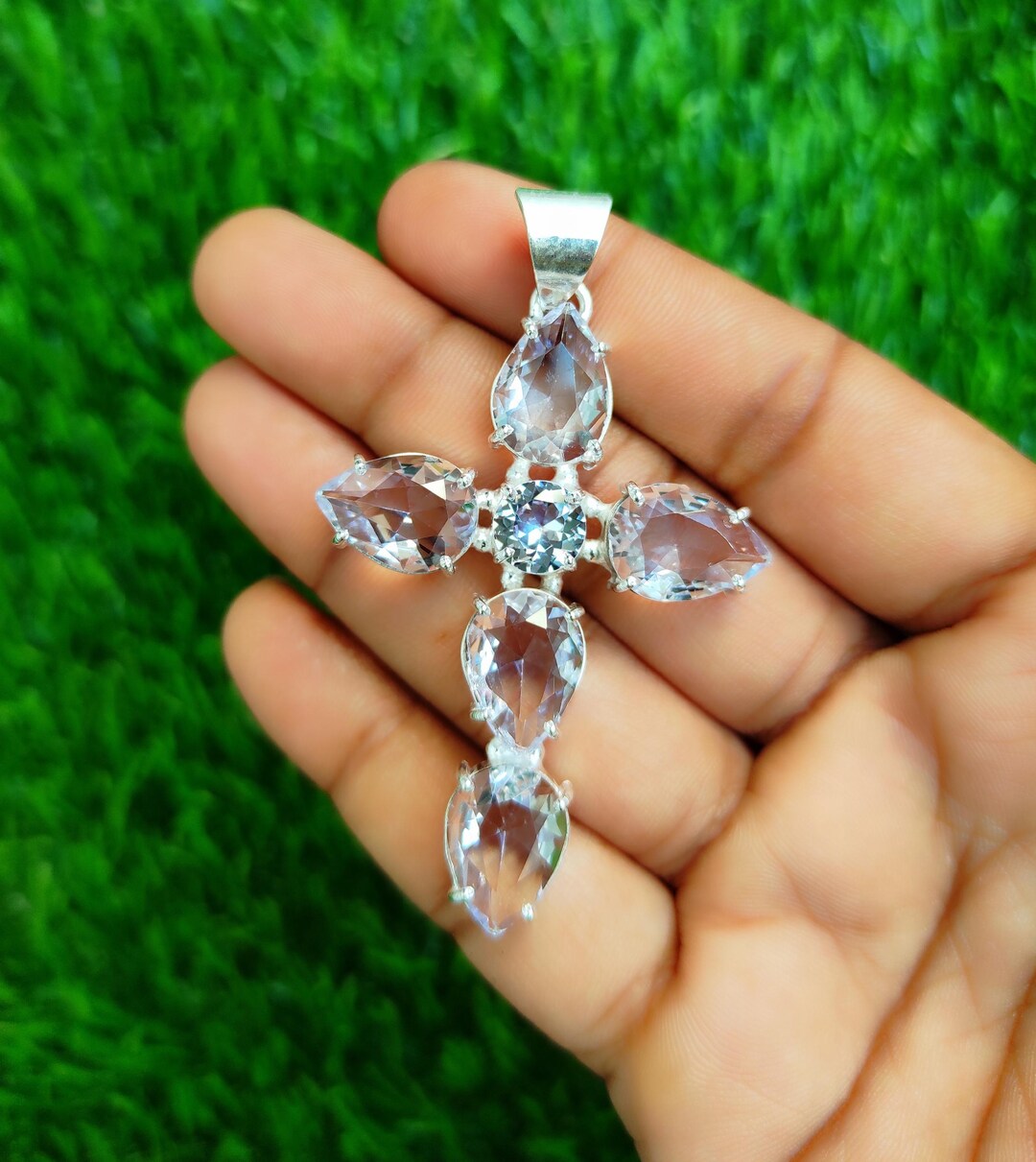 Sterling Silver Crystal Cross Pendant Necklace: Christian Jewelry ...