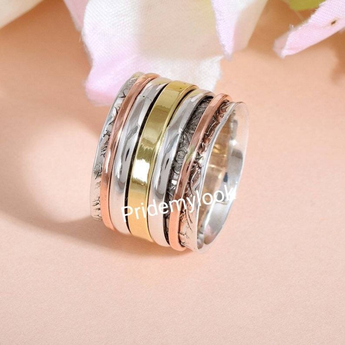 Multi-bands Spinner Ring Mixed Metal Spin Ring 925 Sterling - Etsy