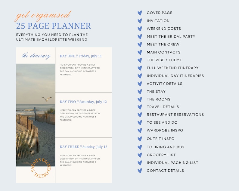 Beach Bachelorette Itinerary Template & Planner, Hens Party Itinerary ...