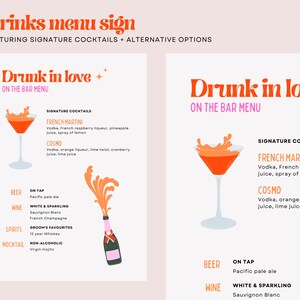 Aesthetic Drinks Menu Template, Bachelorette Wedding Bar Menu, Retro ...