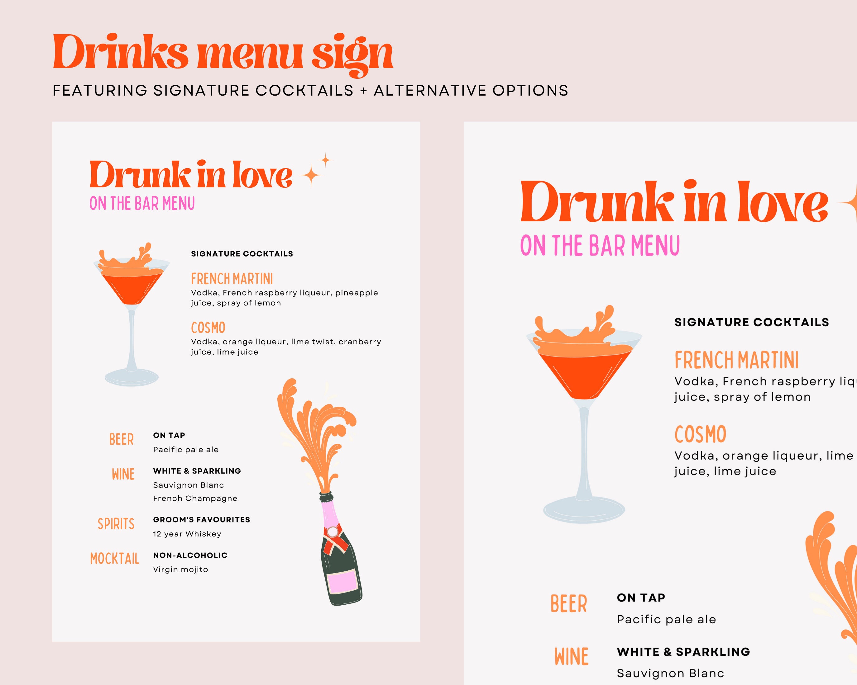 Aesthetic Drinks Menu Template, Bachelorette Wedding Bar Menu, Retro ...